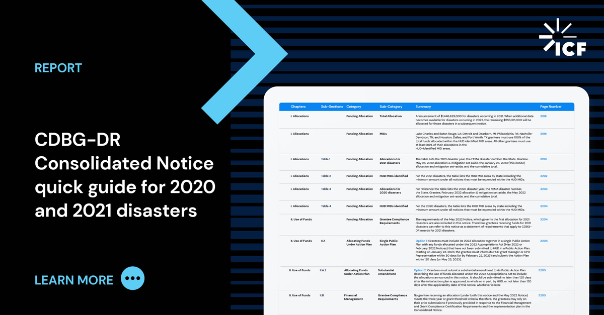CDBG-DR Consolidated Notice: Guide for 2020-21 Disasters | ICF